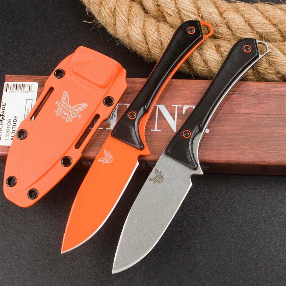 Нож Benchmade 15201OR Altitude Combat с фиксированным лезвием 3,08 " CPM-S90V Orange DLC Drop Point, Рукояти из сантопрена, Ножны из болтарона