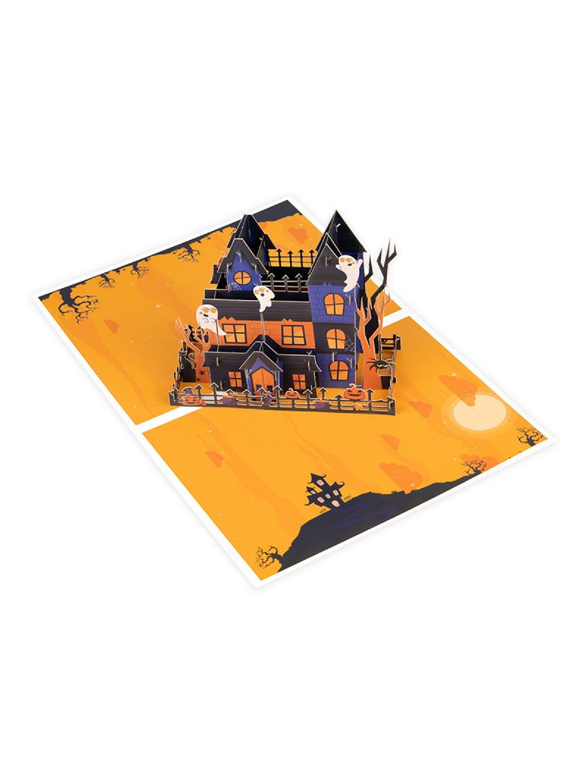 Стильная открытка на фестиваль Хэллоуина Уникальный орнамент в виде 3D замков-пауков