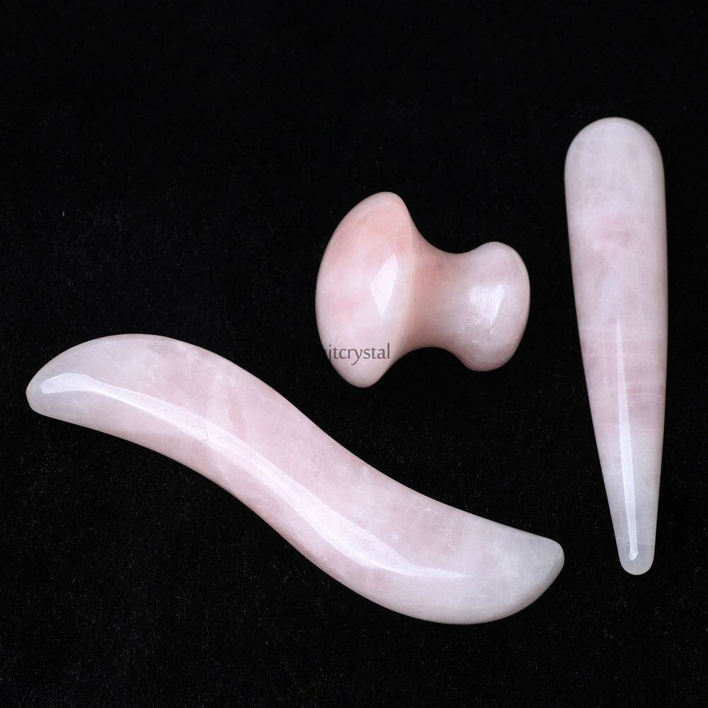 3 комплекта натуральных розовых кварцевых кристаллов для лечебного массажа, палочки для рейки-массажа камнями