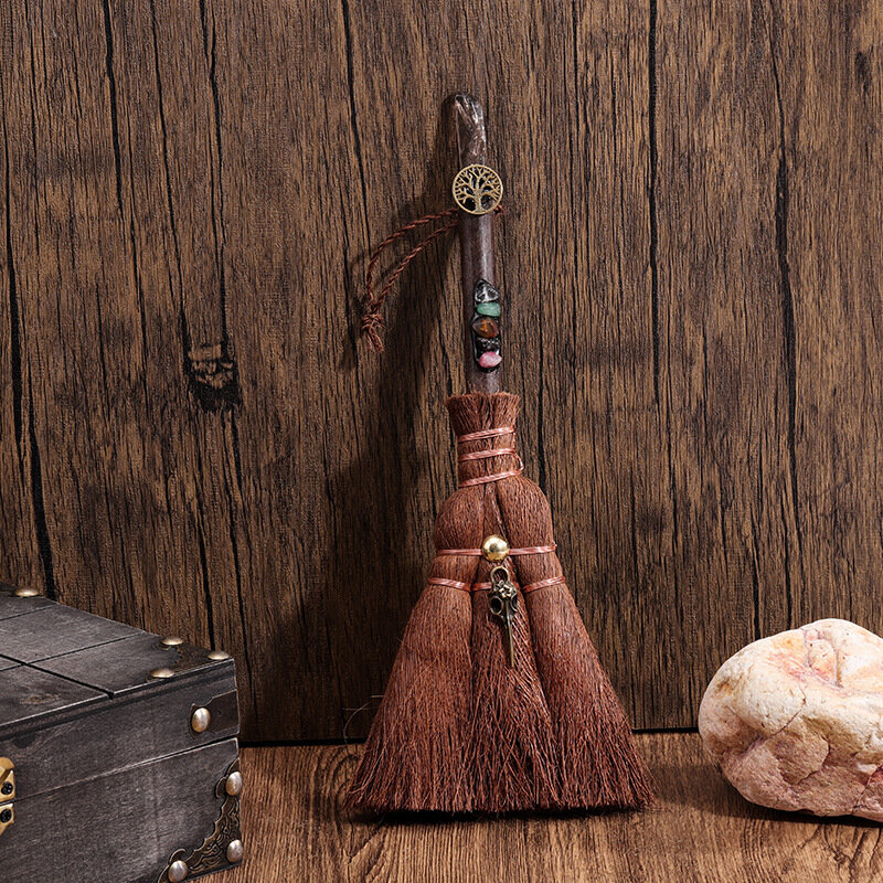 Натуральный кристаллический необработанный камень, метла ведьмы, подвесное украшение для автомобиля, 24 см, длинная метла, подвесное украшение