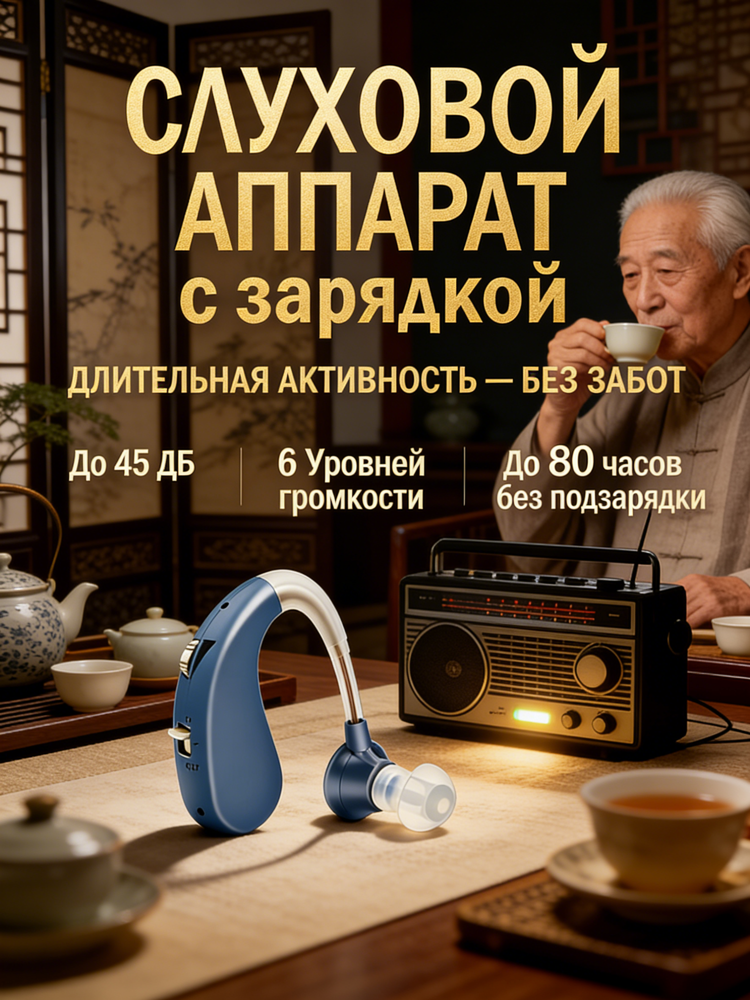 Усилитель слуха на аккумуляторе с функцией Bluetooth, заушный цифровой слуховой аппарат для пожилых с зарядкой type-c