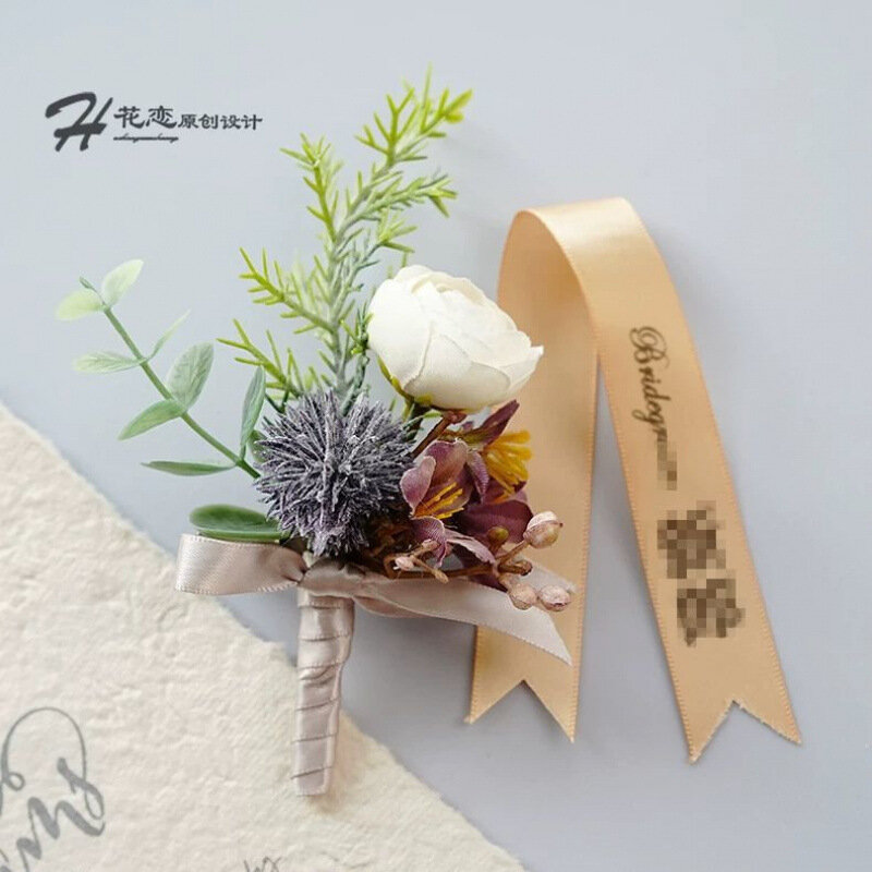Бутоньерка для жениха и невесты, полный набор для родителей, имитация цветка на лацкане, цветок на запястье для шафера и подружки невесты