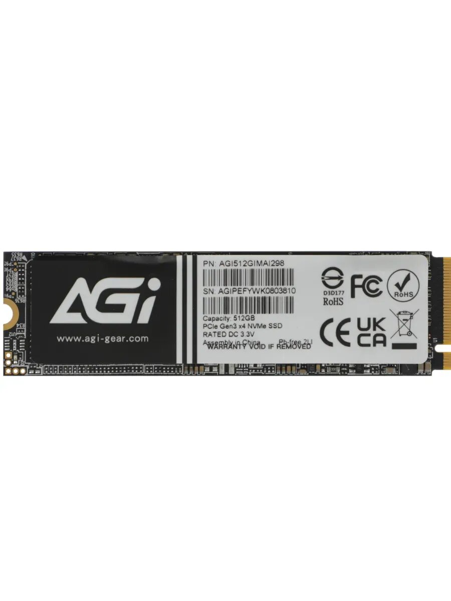 Накопитель SSD AGi PCIe 3.0 x4 512GB AGI512GIMAI298-CB AI298 M.2 2280