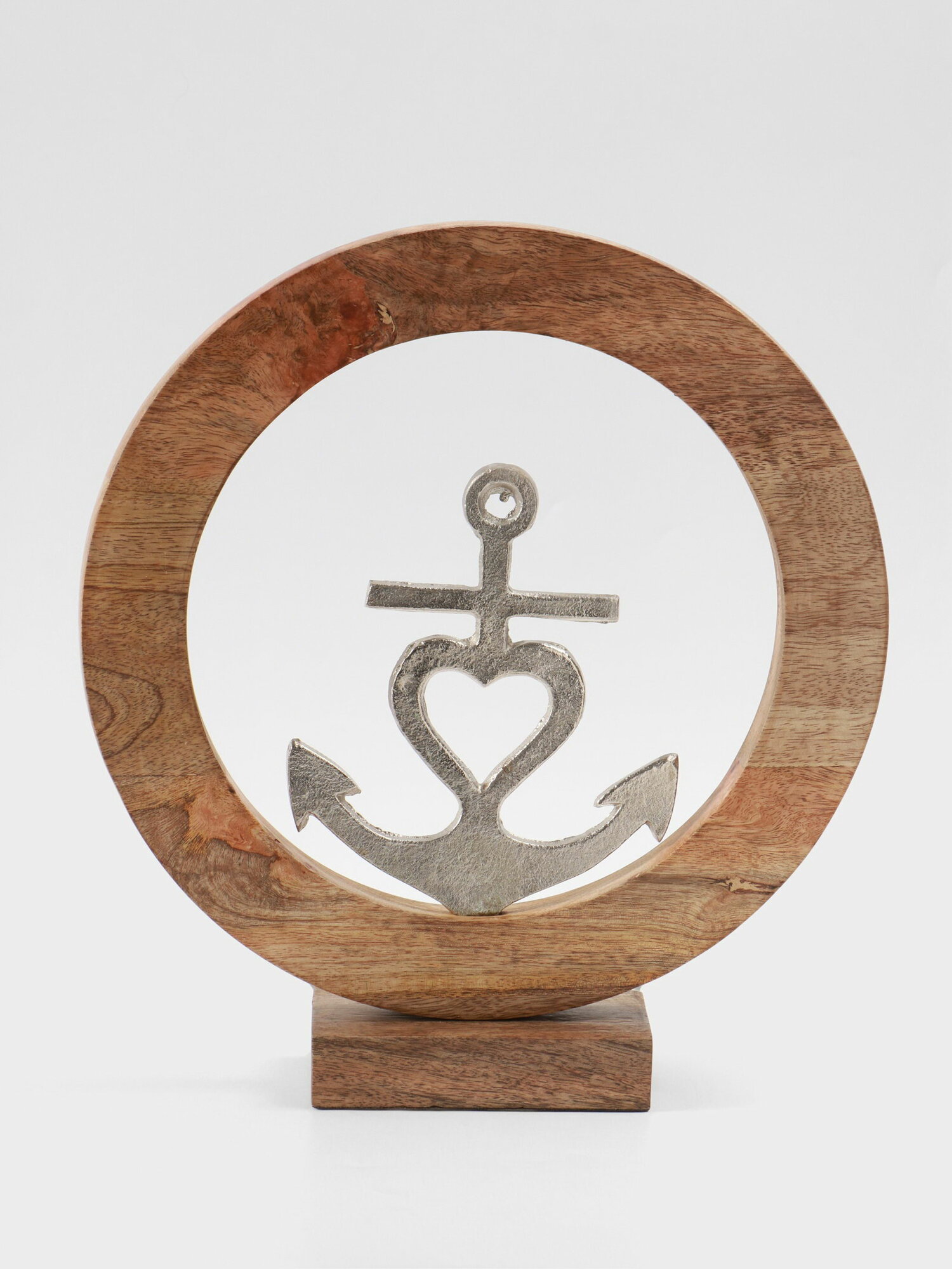 Сувенир интерьерный в деревянном кольце "Якорь", 30x8x33 см, цвет: бежевый