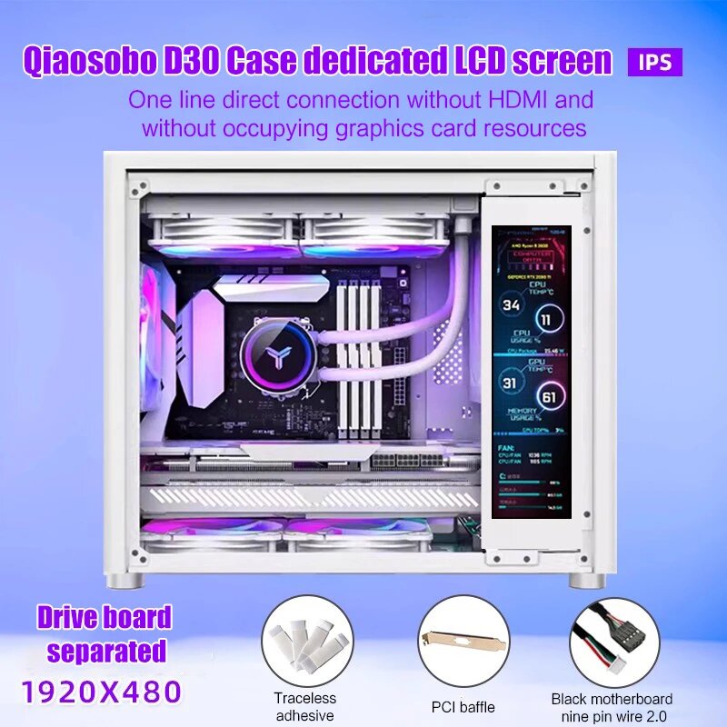 Дополнительный ЖК-монитор 1920x480 для Jonsbo D30/D31 Flying Elephant D30 Display(No Case)