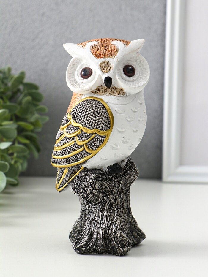 Фигурка полистоун «Мудрая сова Мадлен», белая с золотом, 15×7.5×8 см