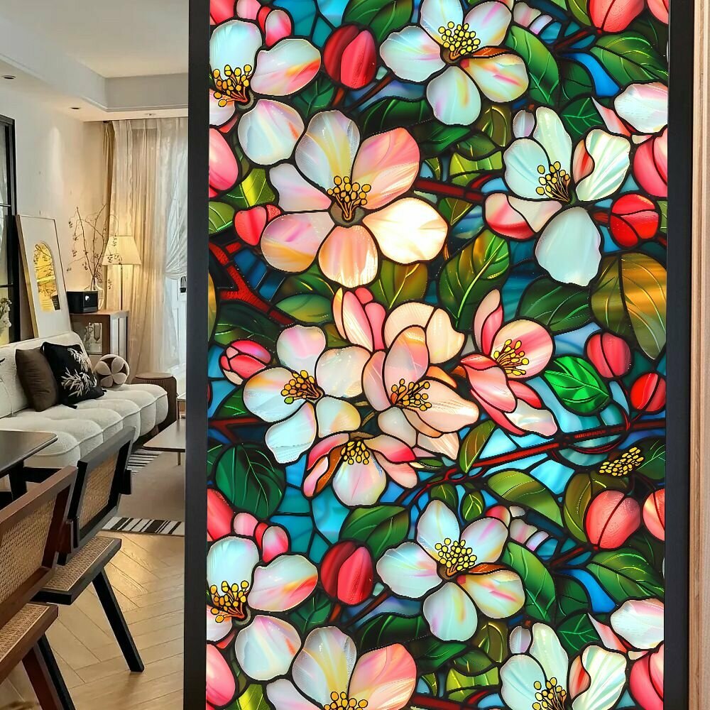Витражная пленка на окно 45 X100 см, декоративная статическая наклейка без клея, цветные птицы и цветы, съемная защита от солнца и взглядов, ПВХ пленка для стекла