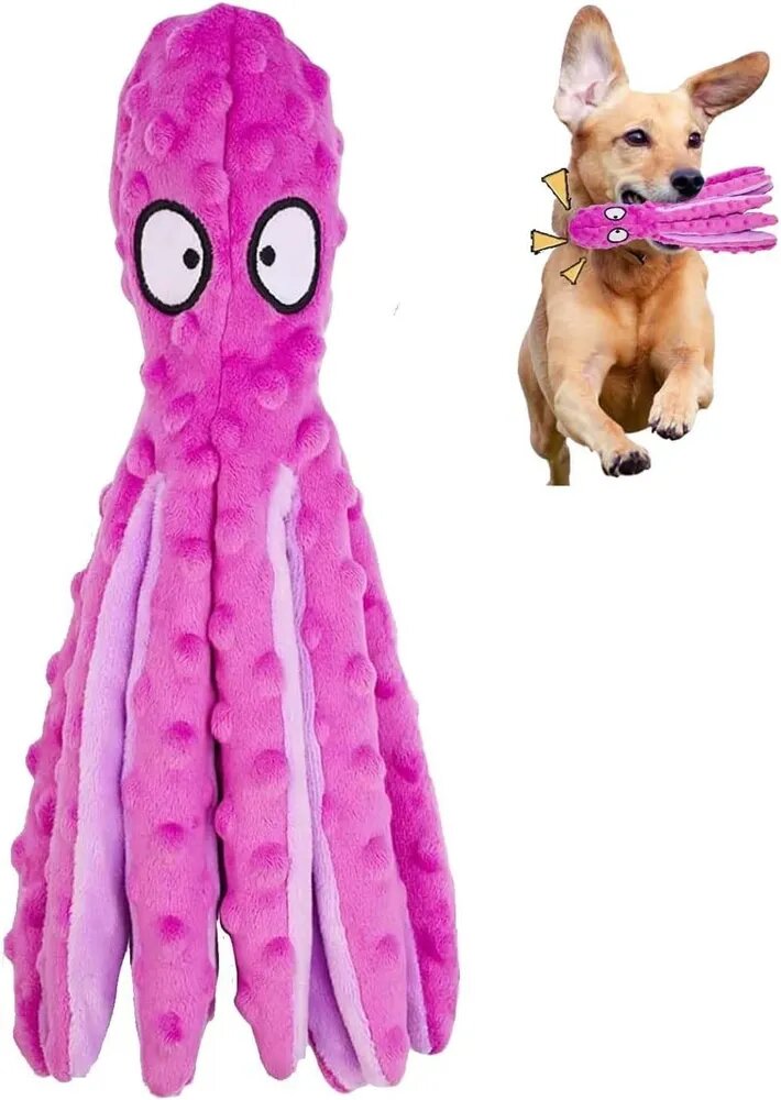 Осьминог мягкая шуршащая игрушка для собак мелких и средних пород, фиолетовая