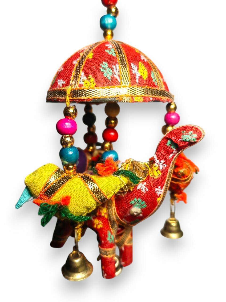 Подвеска для интерьера красный слон И птицы под куполом в Раджастанском стиле (длина 26 см, диаметр 6 см.), 1 шт.