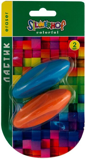 Ластики 02шт "Colorful" синт. каучук, цветное ассорти, блистер, Silwerhof