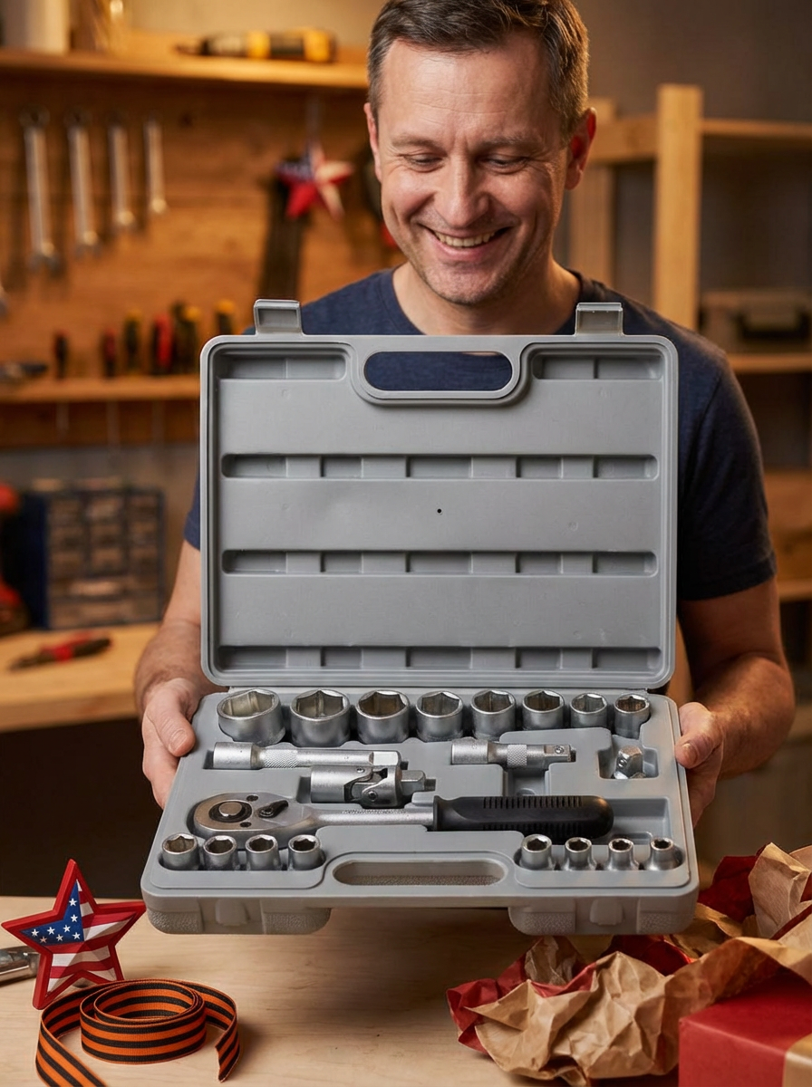 Набор головок, 21 предмет, 8-32мм, с карданным шарниром 1/2", в кейсе