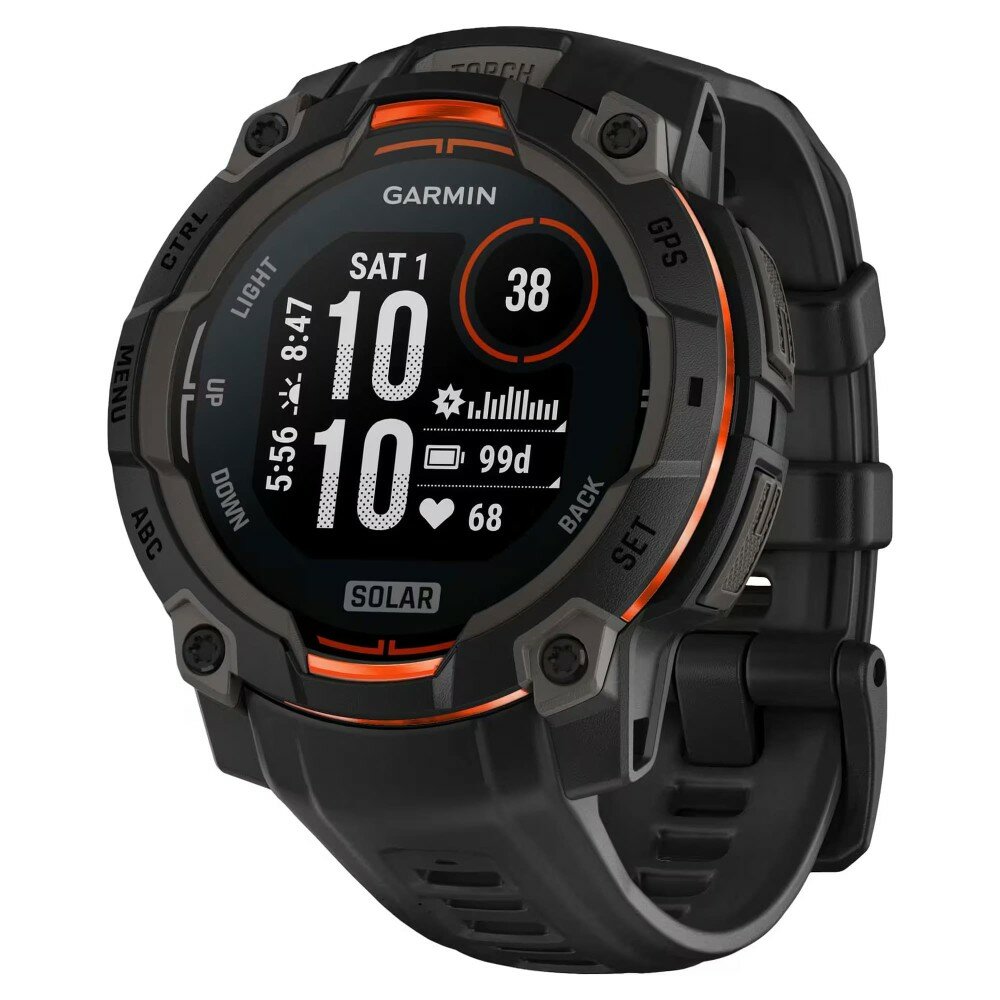 Смарт-часы мужские Garmin Instinct 3 Solar, 45 mm Black 010-02934-00, европейская версия, GPS, ГЛОНАСС и Galileo