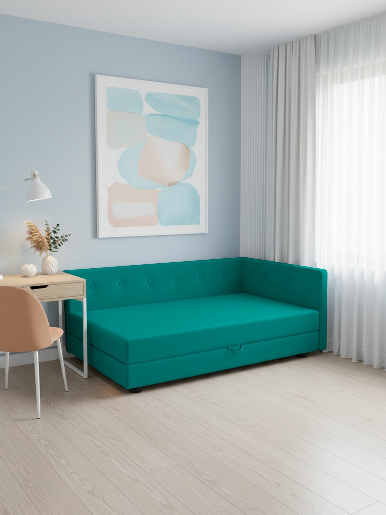 Тахта Лира Справа фокус- мебельная фабрика 100х210х76 см изумрудный