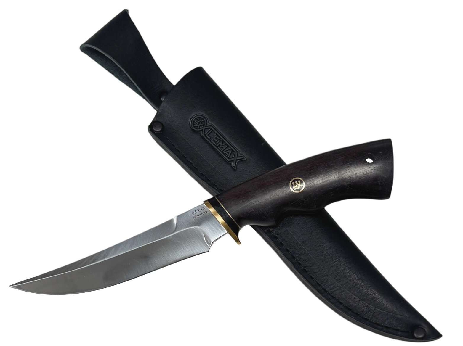 Нож Охотник, сталь 95Х18, чёрный граб, латунь, Lemax