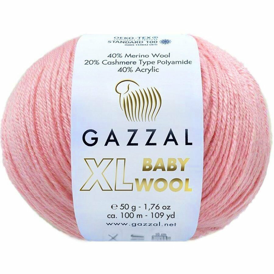 Пряжа Gazzal BABY WOOL XL 836 св. розовый (5 мотков)