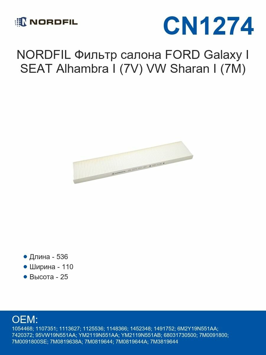 NORDFIL Фильтр салона FORD Galaxy I SEAT Alhambra I (7V) VW Sharan I (7M)