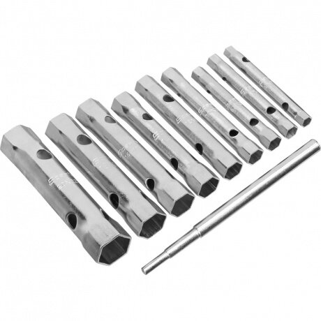 Набор ключей трубчатых торцевых, 6-22 мм, вороток, оцинкованные, 9 шт. Sparta