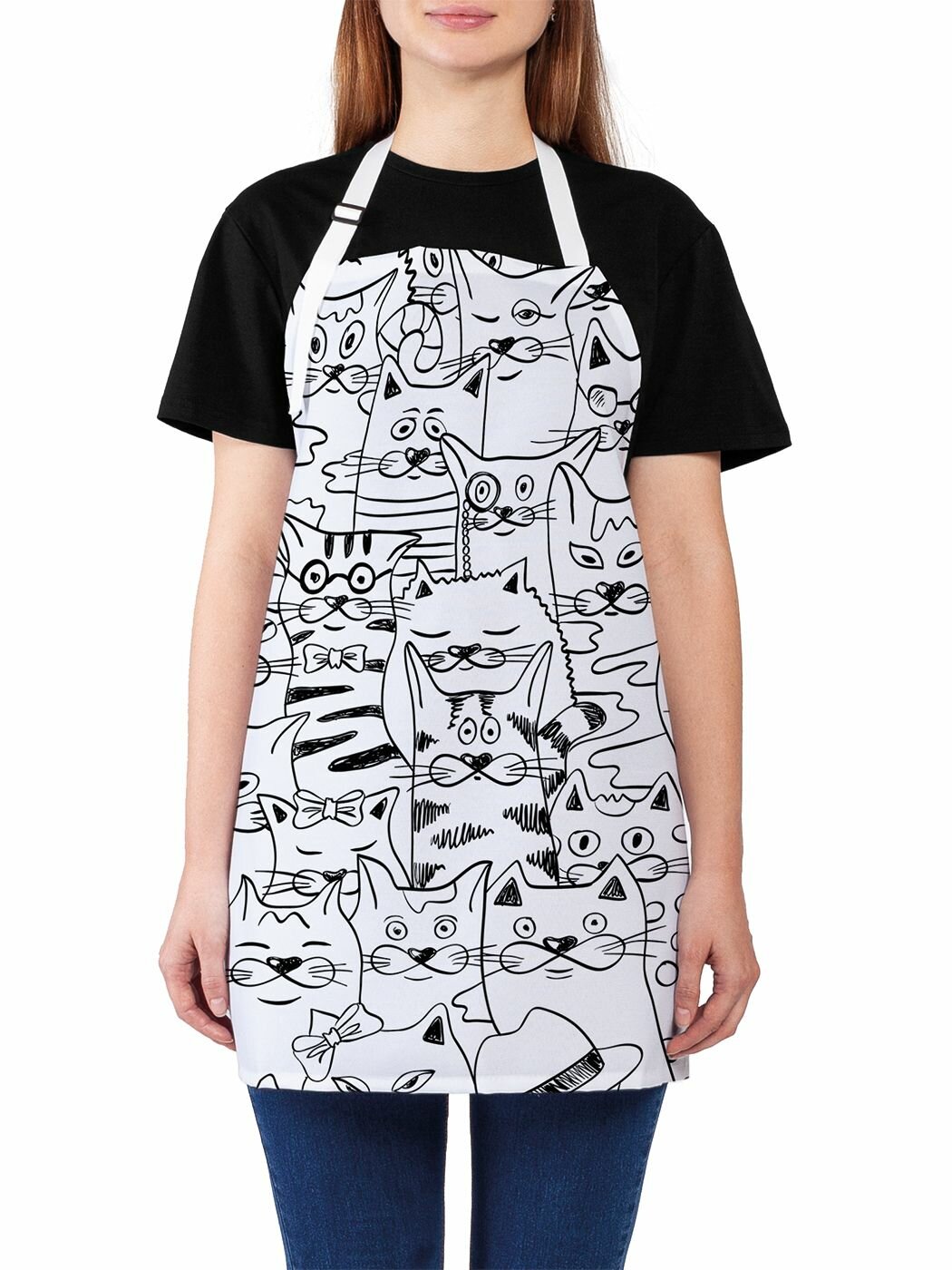 Фартук для кухни тканевый "Коллектив котов" / водоотталкивающий, универсальный размер , JoyArty