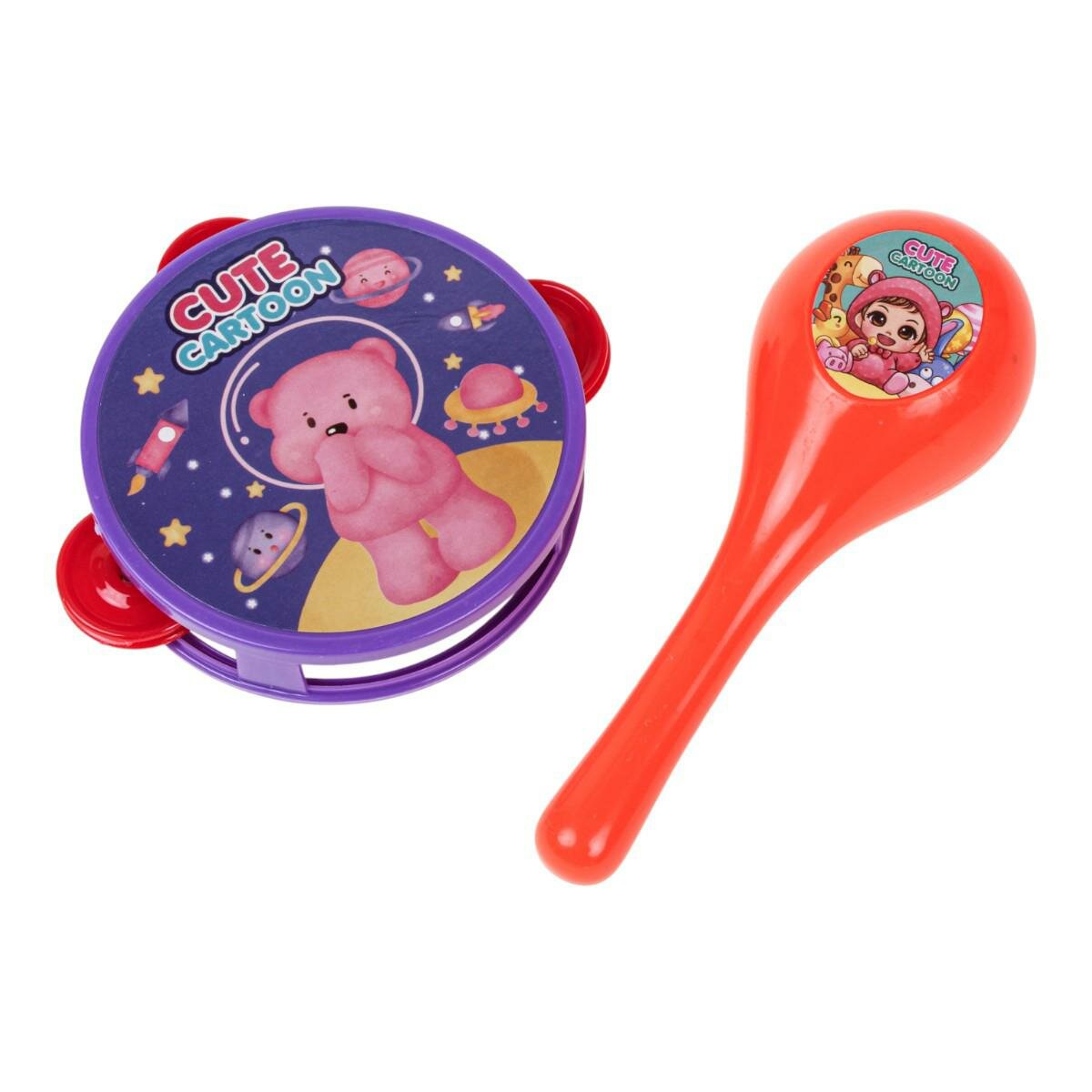 Набор детских музыкальных инструментов, маракас и бубен, полимеры, яркие цвета