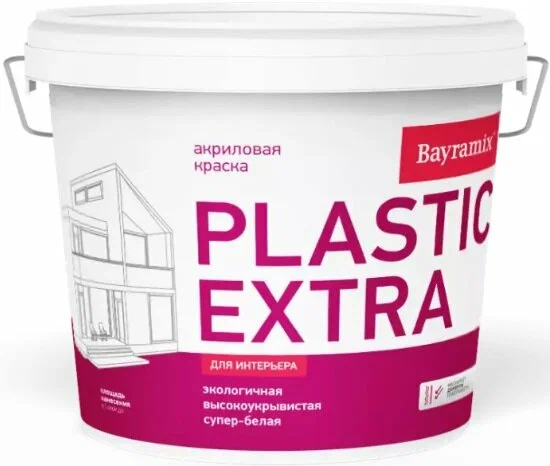 Краска Интерьерная Bayramix Plastik Extra 9л Белая Пластичная, Матовая с Высокой Эксплуатационной Нагрузкой / Байрамикс Пластик Экстра.