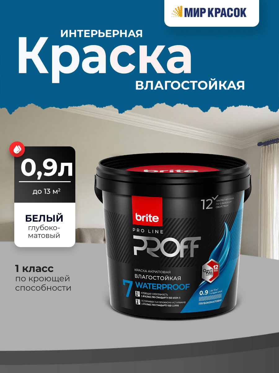 BRITE PROFESSIONAL краска интерьерная влагостойкая глубокоматовая, база А (0,9л)