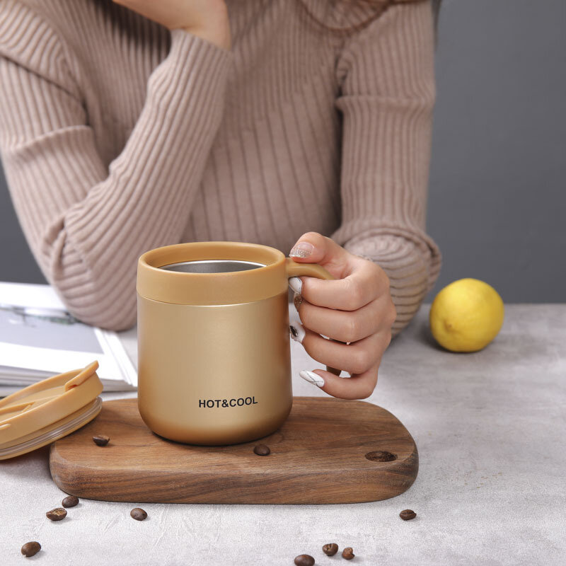 Офисная изолированная кружка для мужчин и женщин, кофейная кружка из нержавеющей стали, портативная чайная кружка для пар с ручкой для домашнего использования