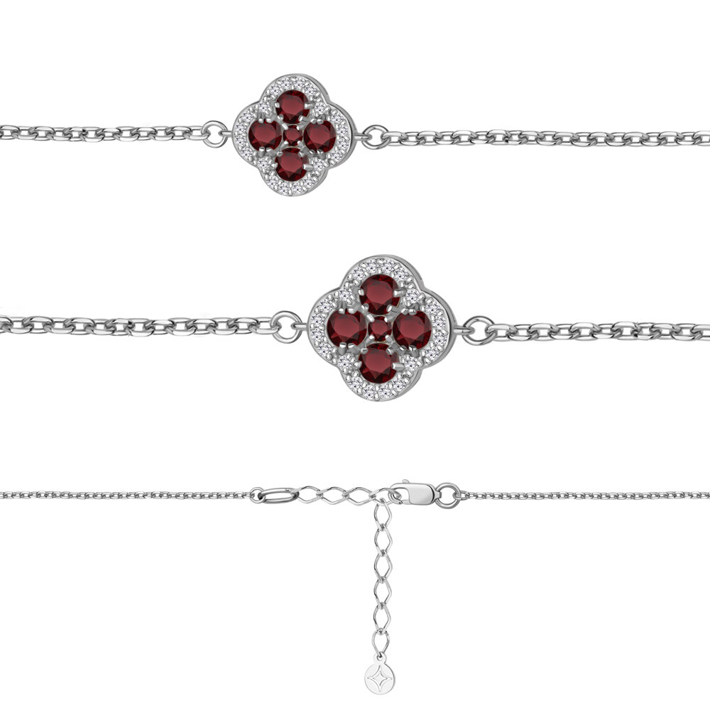 Браслет, серебро, 925 проба, гранат, фианит