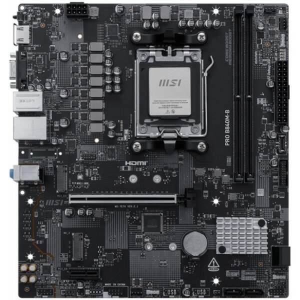 Материнская плата MSI Soc-AM5 PRO B840M-B, 2*DDR5, 1*PCIEx16, 1*PCIEx1, 2*M.2, 1*TypeC, 6*USB3.2Gen1, 6*USB2.0, 4*SATA3.0, 2.5G, VGA, HDMI, ATX, RTL