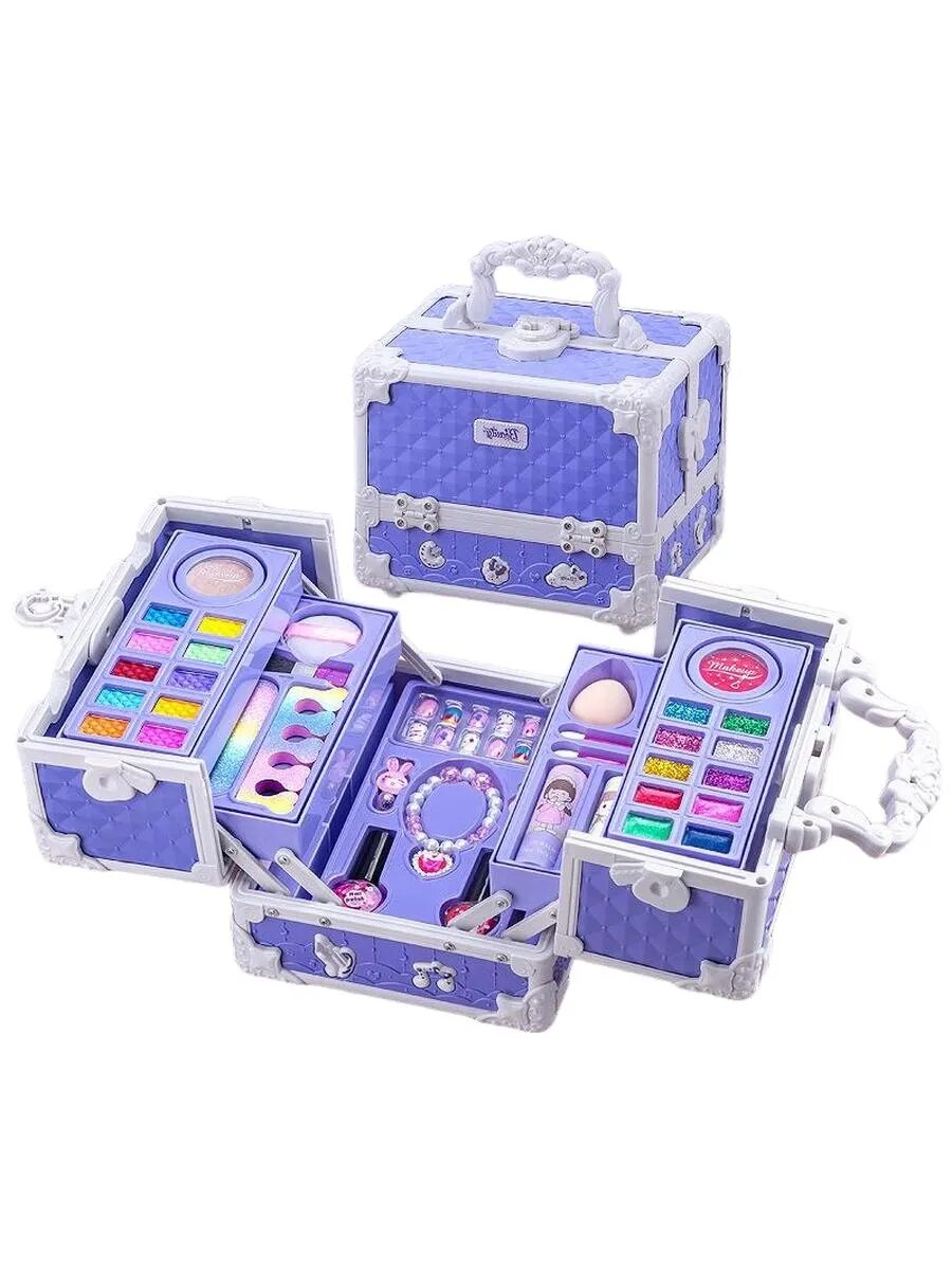 Детский набор для макияжа в чемоданчике, 49 предметов, 3 подарка / Бьюти-бокс переносной подарочный для девочек