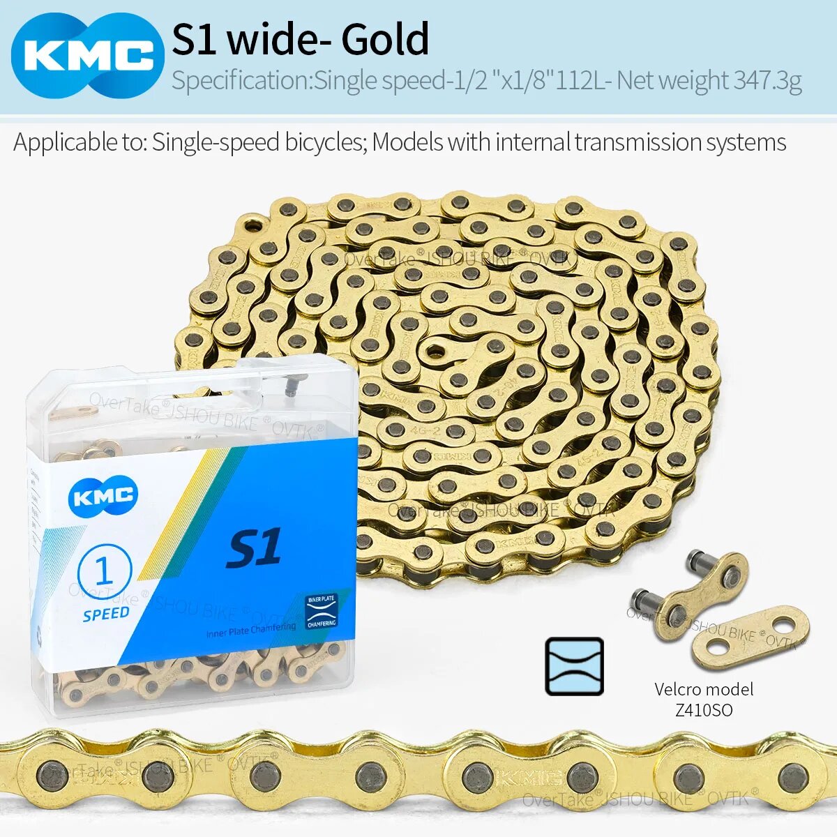 Цепь для велосипеда KMC Single Speed 112 звеньев Желтый, S1 GD