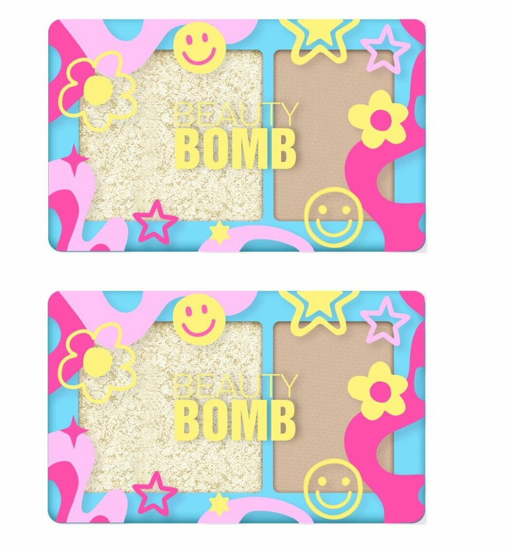 Палетка Beauty Bomb теней для век двойная Double Eyeshadow Palette, тон 01 Hippie Band, 3,4 гр - 2 штуки