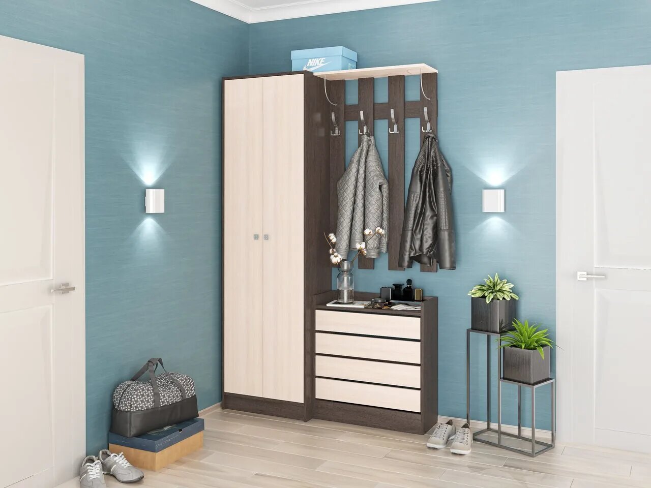 Прихожая «Ямайка» со шкафом, ЛДСП (Венге/Дуб молочный) 130х35х210