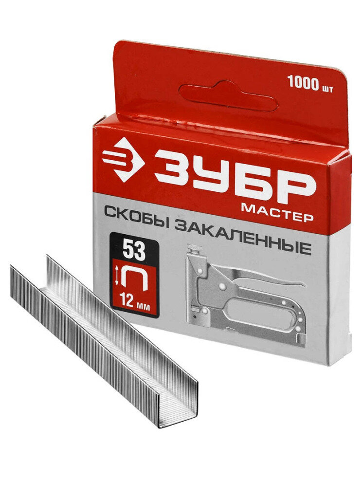 Скобы тонкие закаленные Мастер тип 53 (A / 10 / JT21), 12 мм, 1000 шт, Мастер ЗУБР