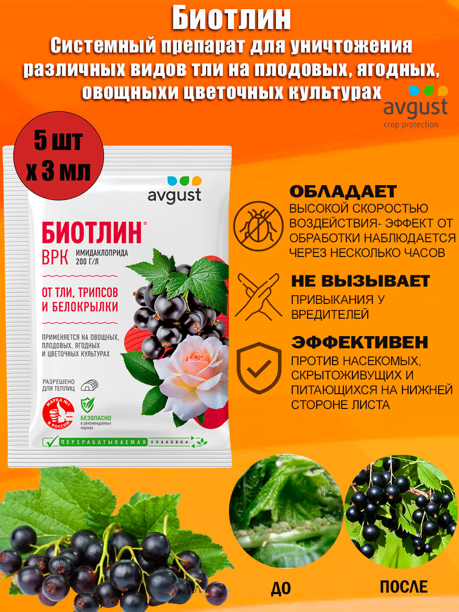 Системный препарат от тли, белокрылки, трипсов Avgust Биотлин, 3 мл