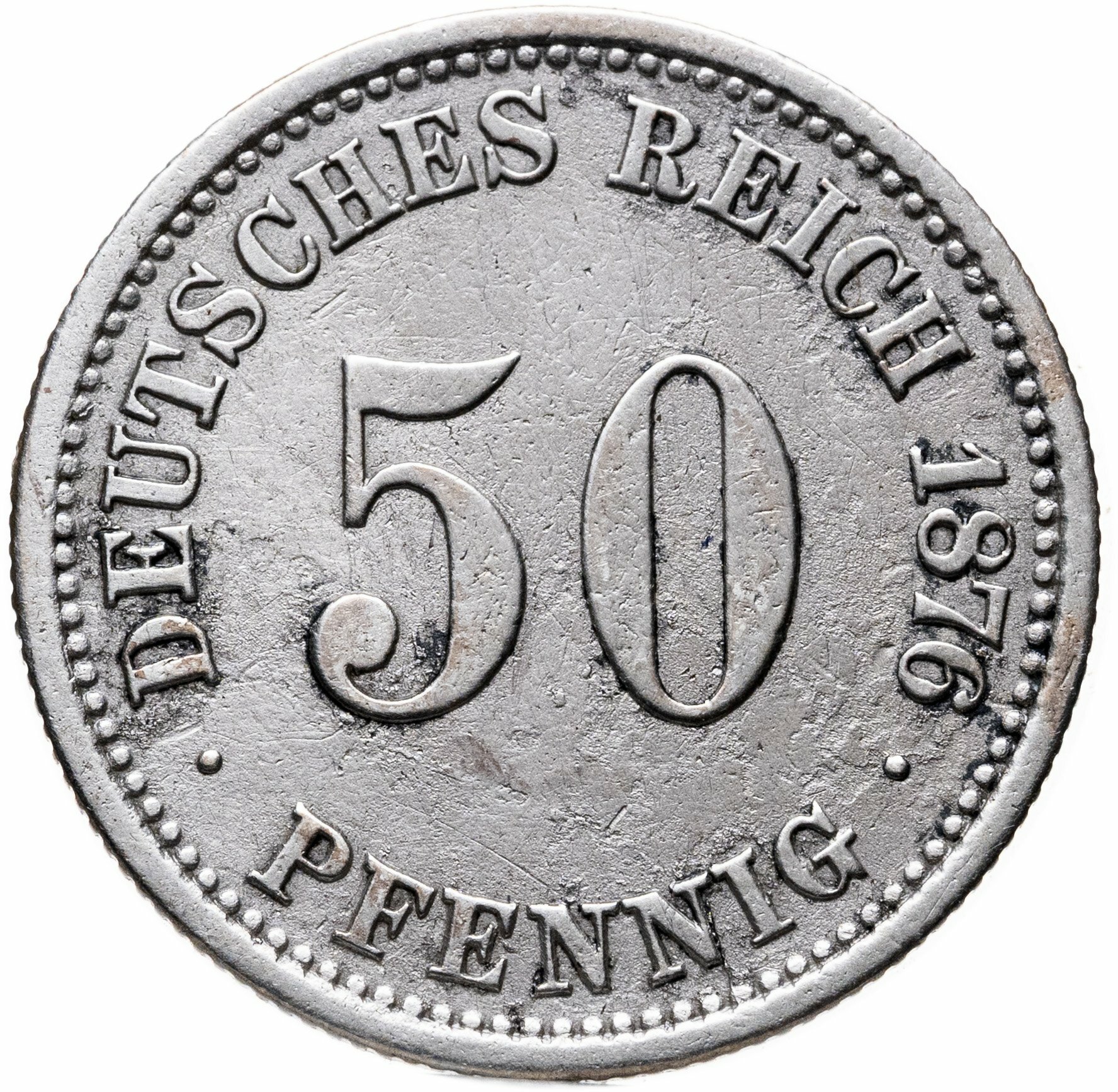 Германия 50 пфеннигов pfennig 1876, знак монетного двора: "A" - Берлин, Серебро 900, в сохранности VF