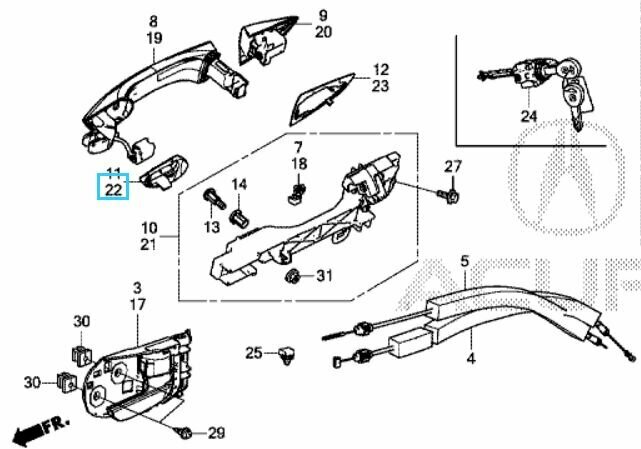 Кронштейн, лев. передн. наружн. рукоятка (A); Артикул Honda/Acura: 72183TZ3A01 (Оригинал)