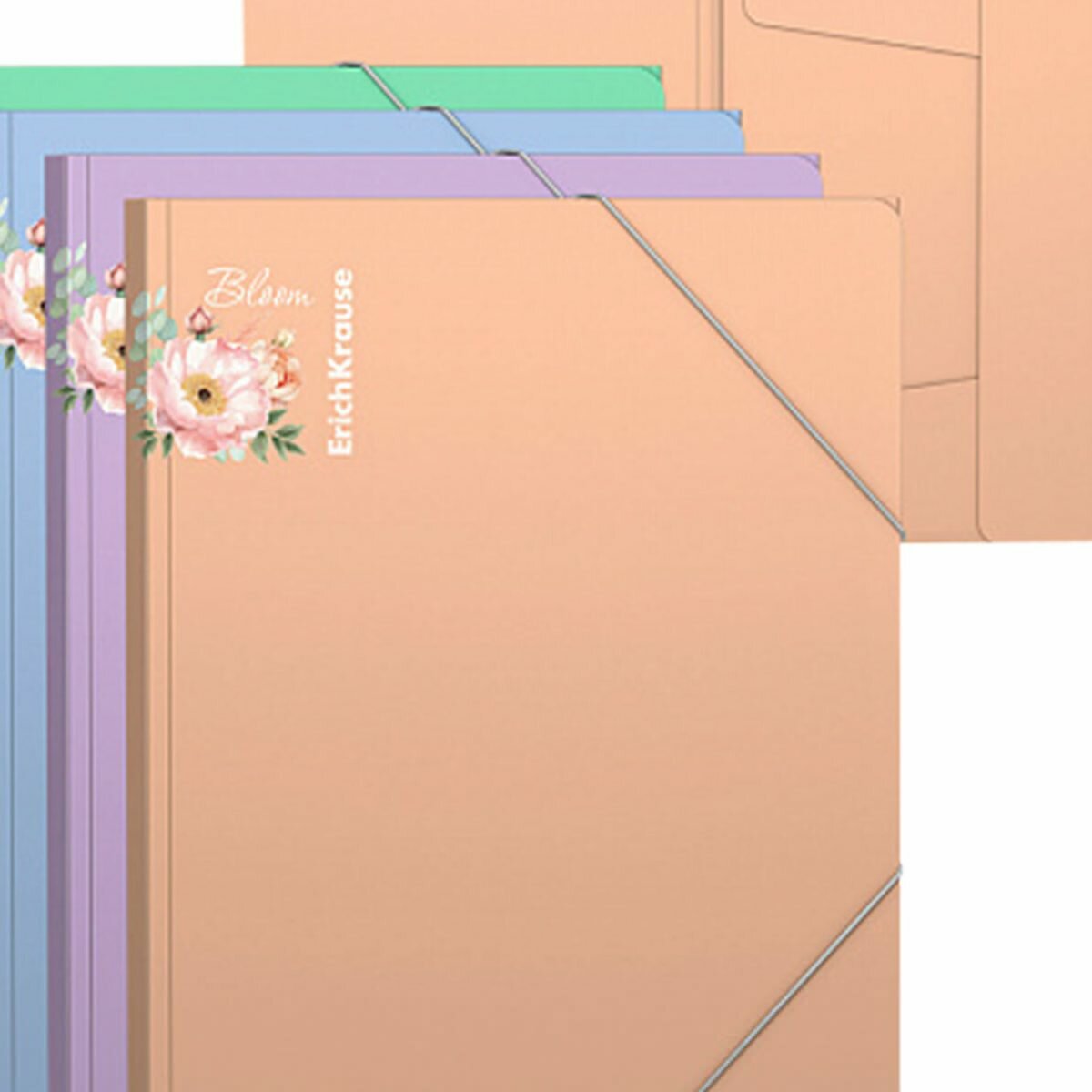 Папка на резинках пластиковая Erich Krause Matt Pastel Bloom (А4, до 300 листов, 600мкм) (61202), 96шт.