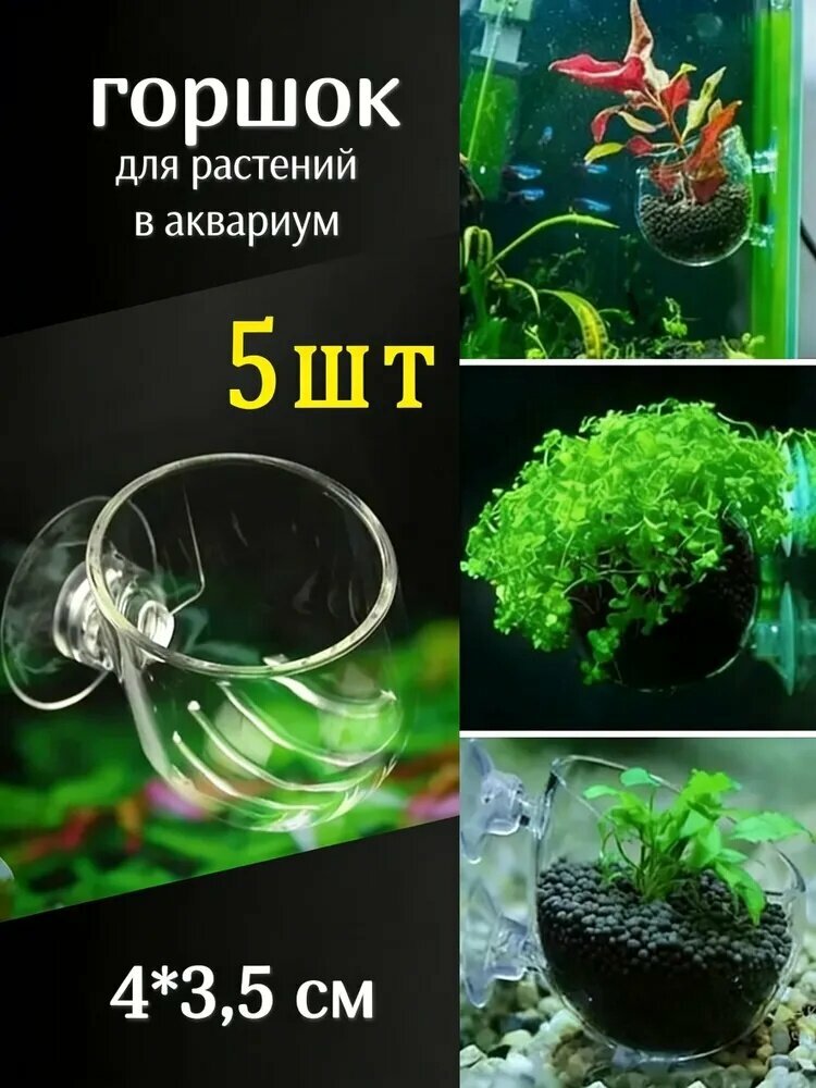Стильный декор для аквариума: горшок с присоской для растений, 5 штук, размер 43,5 см