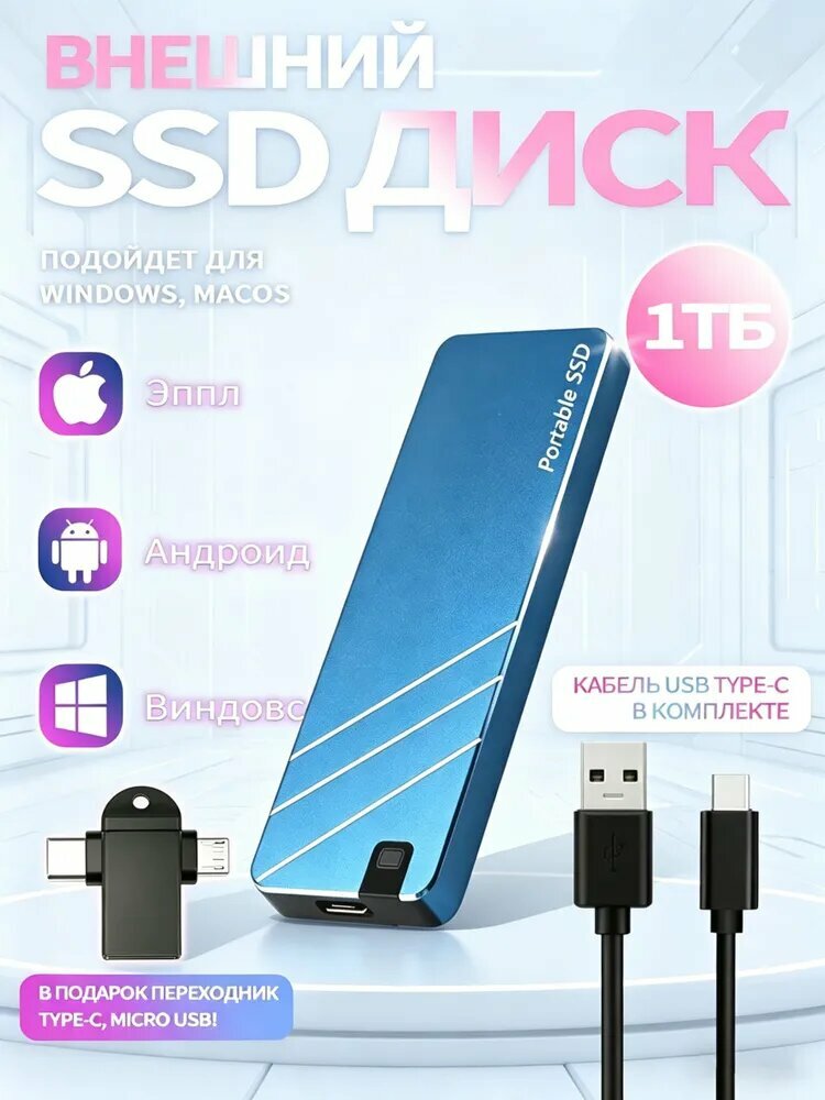 Summerdawn 1 ТБ Внешний жесткий диск (25DXW-1TB), Металл, синий