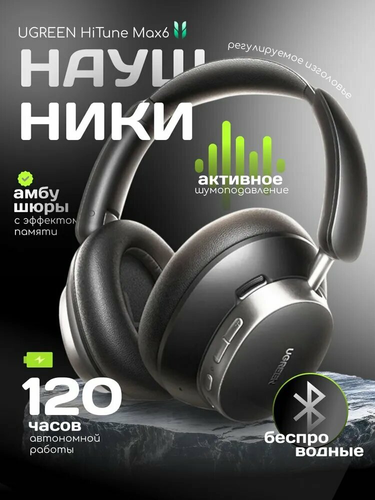 Наушники беспроводные с шумоподавлением UGREEN HiTune Max6, черные