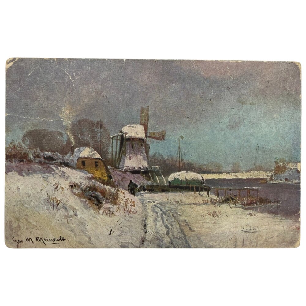 Почтовая открытка "Мельница зимой" 1900-1905 гг. Германская Империя