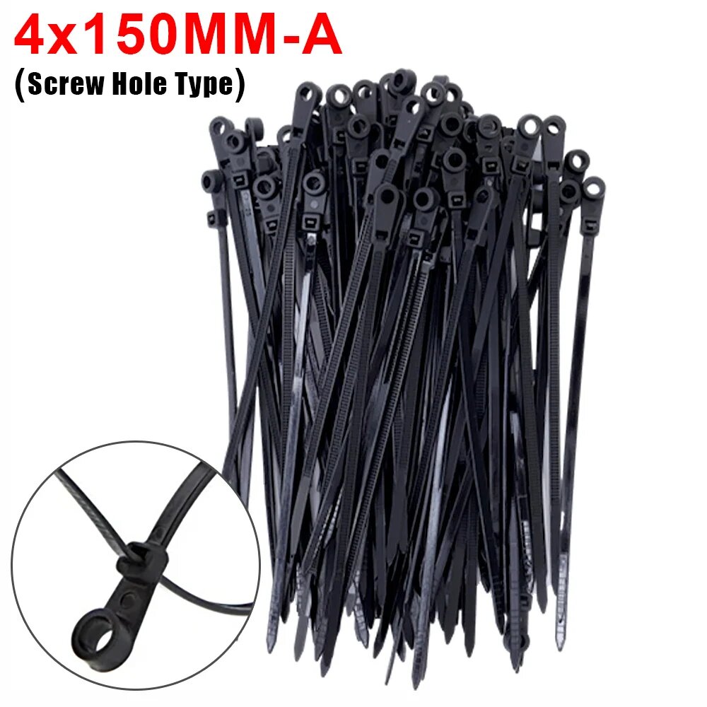 Кабельные стяжки нейлон 100/200 шт. 100PCS, Black-A(Screw Hole)