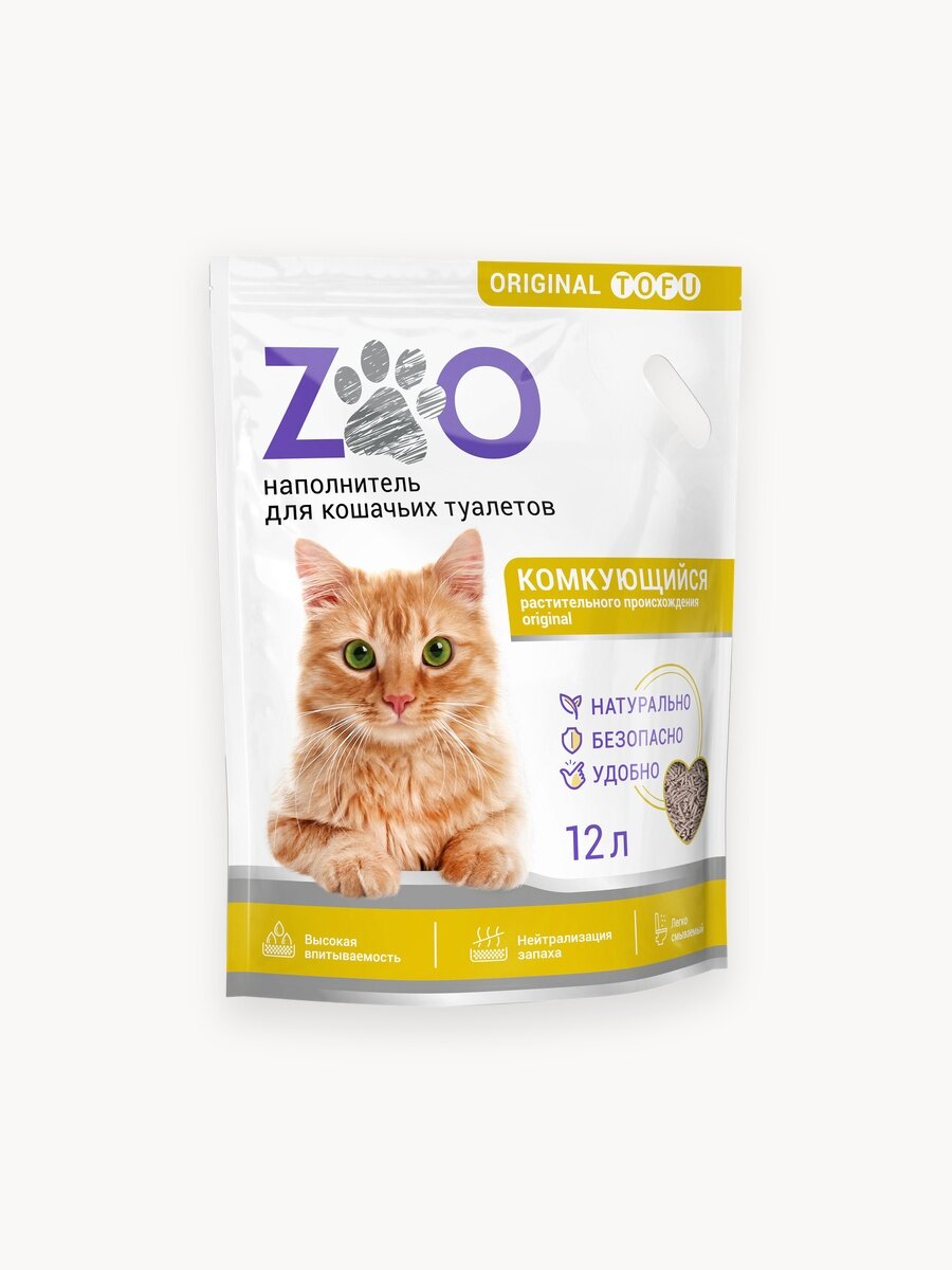 Наполнитель Тофу комкующийся растительный ZOO Original, 12 л ( 5 кг) для кошачьих туалетов