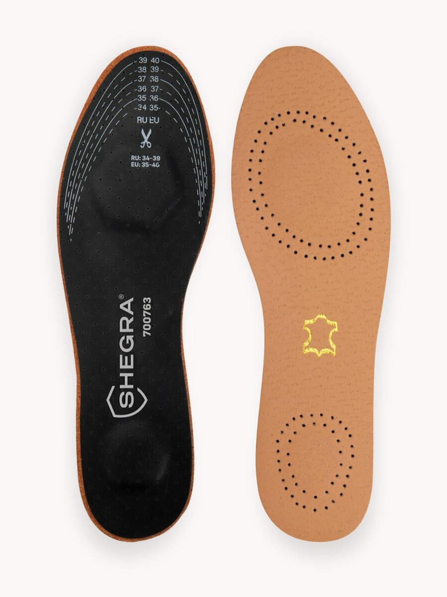 Стельки для обуви и кроссовок мягкие ортопедические мужские женские из натуральной кожи, размер ru 34-39 / eu 35-40 с линиями выреза, Shegra, 700763