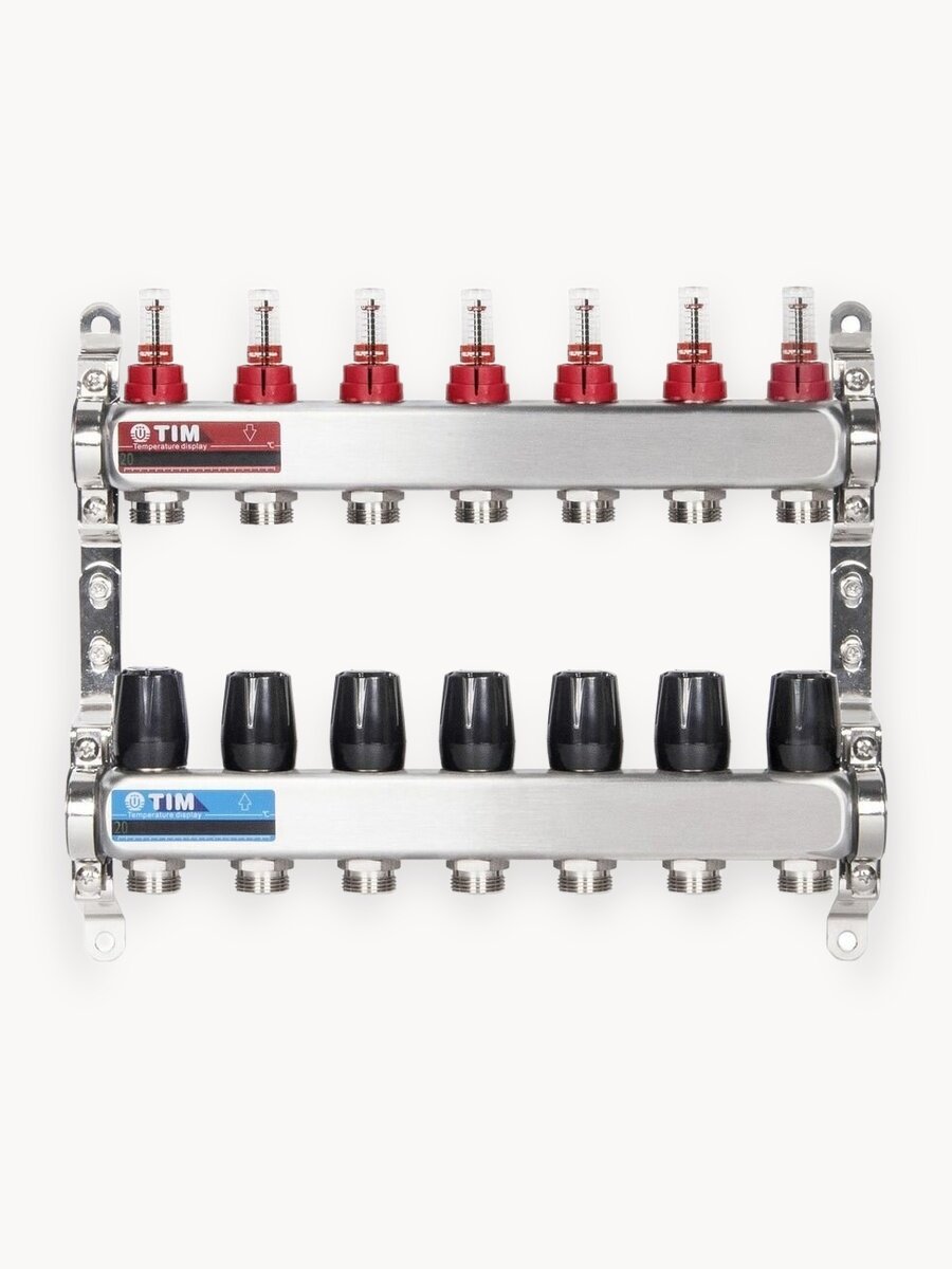 Коллекторная группа 7 контуров с расходомерами 1" * 3/4" E, нерж. сталь, TIM, KDS5007