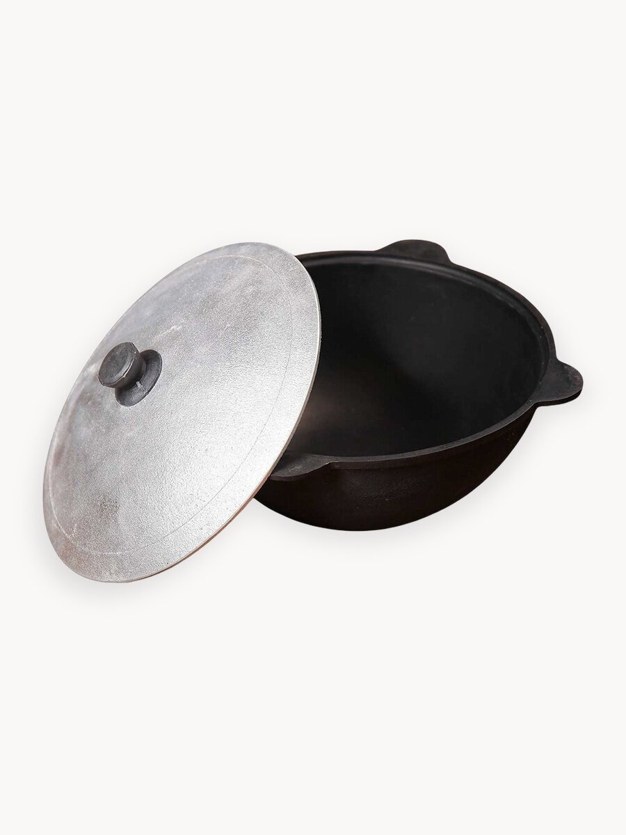 Казан узбекский чугунный с крышкой плоское дно 16 л GOODGRILL