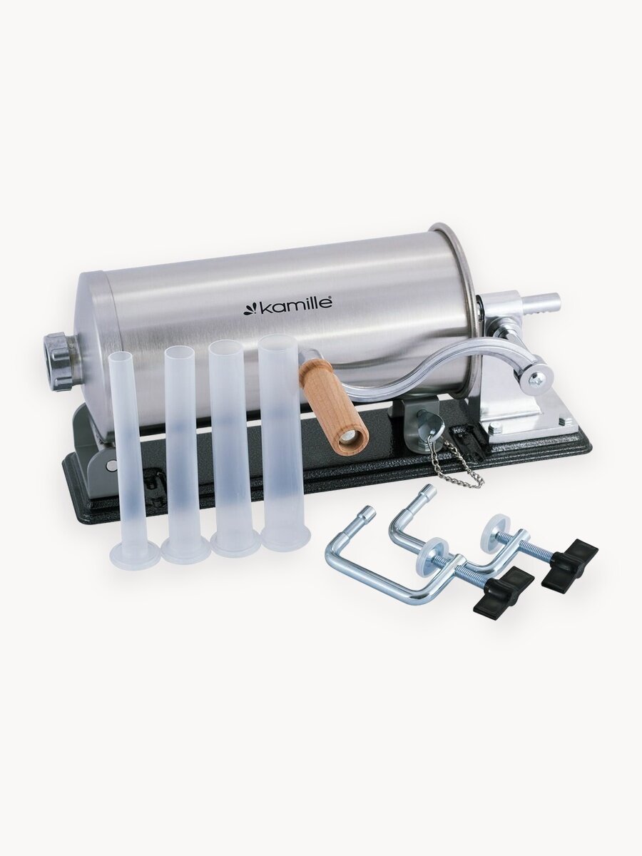 Шприц для начинения колбас 3 кг из алюминия с насадками (1,5см, 2см, 2,2см, 2,5см) KAMILLE.