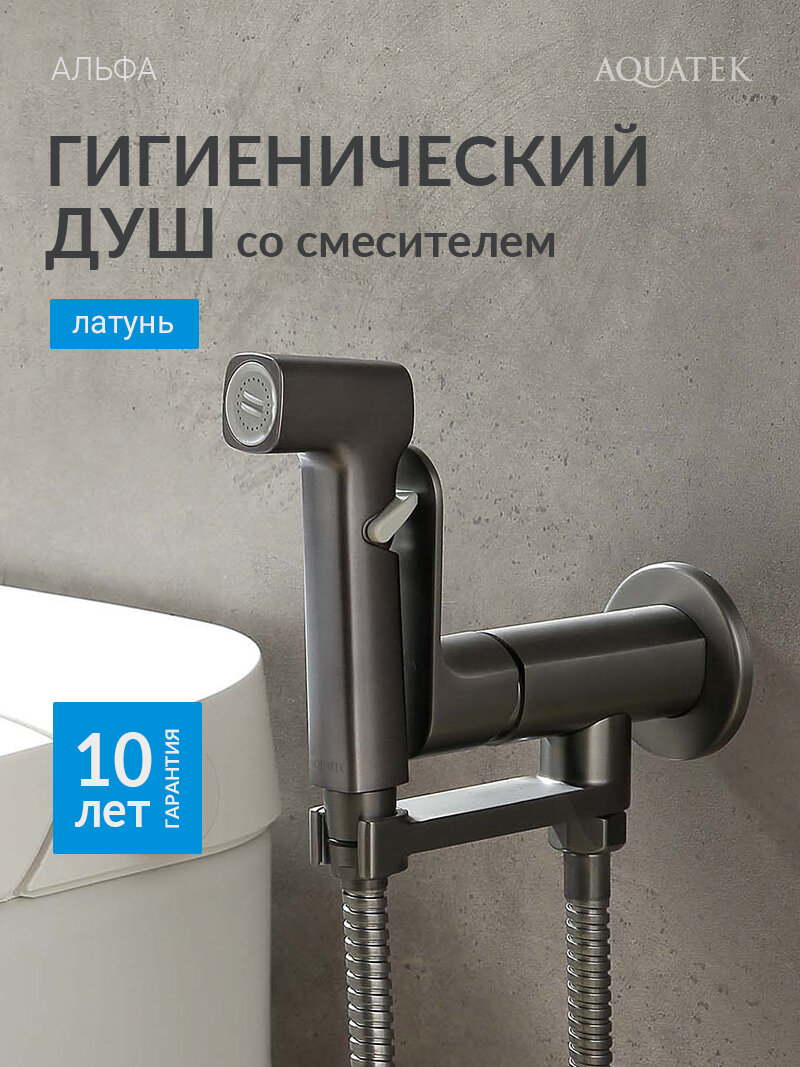 Гигиенический душ Aquatek Альфа AQ1919BGM со смесителем оружейная сталь