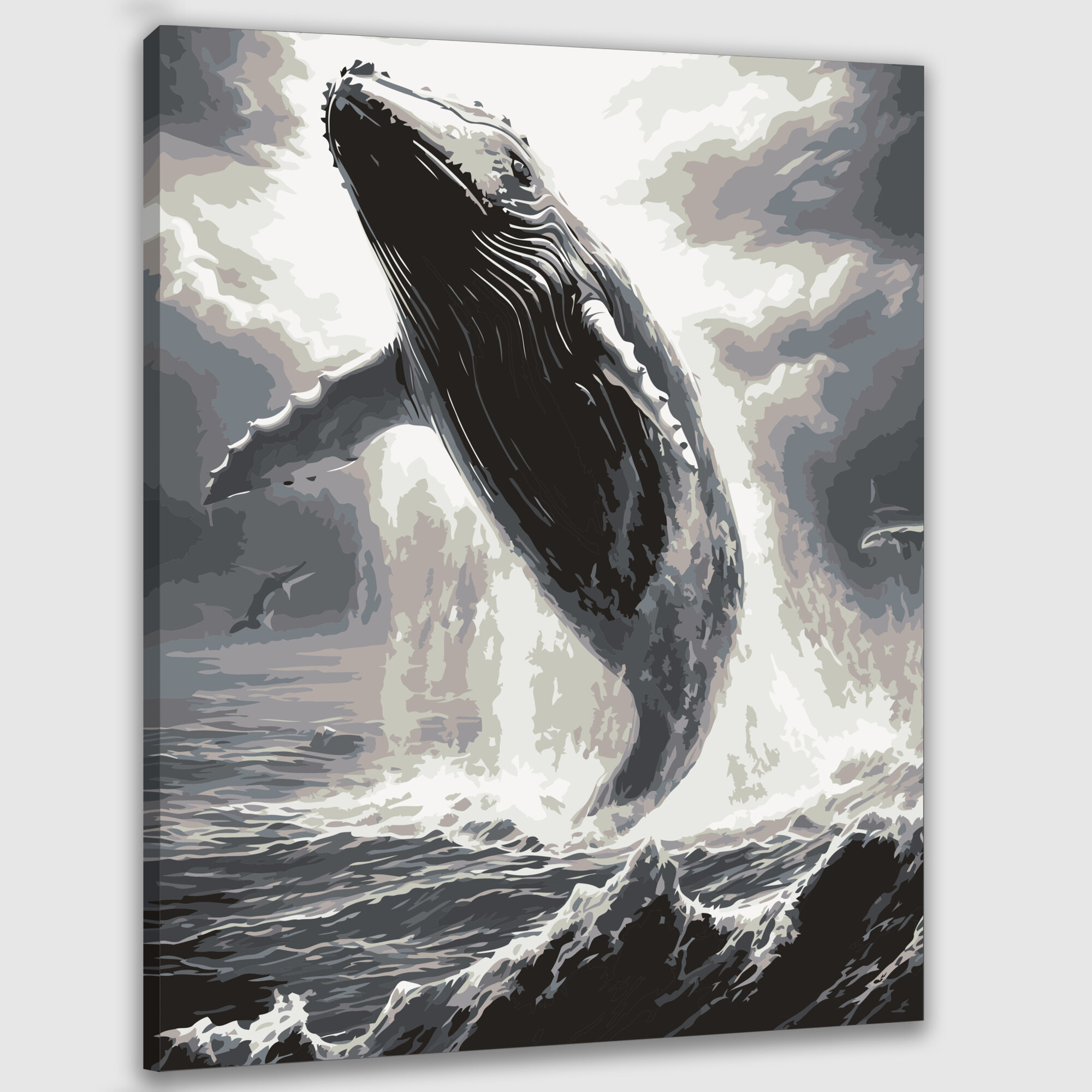 Картина по номерам 40x50 см, горбатый кит, реалистичный рисунок, морские глубины, мощь, грация, солнечный свет