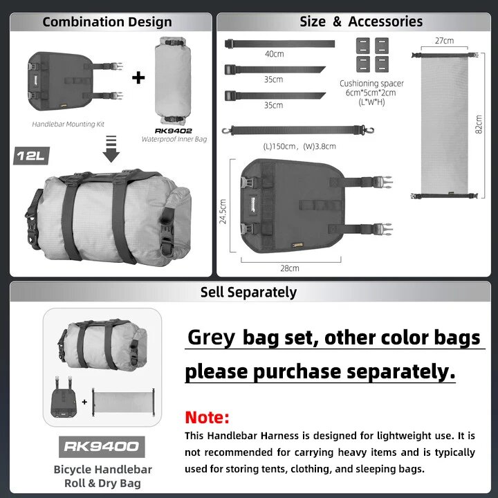 Rhinowalk RK9400 Черный Водонепроницаемая сумка на руль велосипеда Серый, Mounts Bag Set-Grey